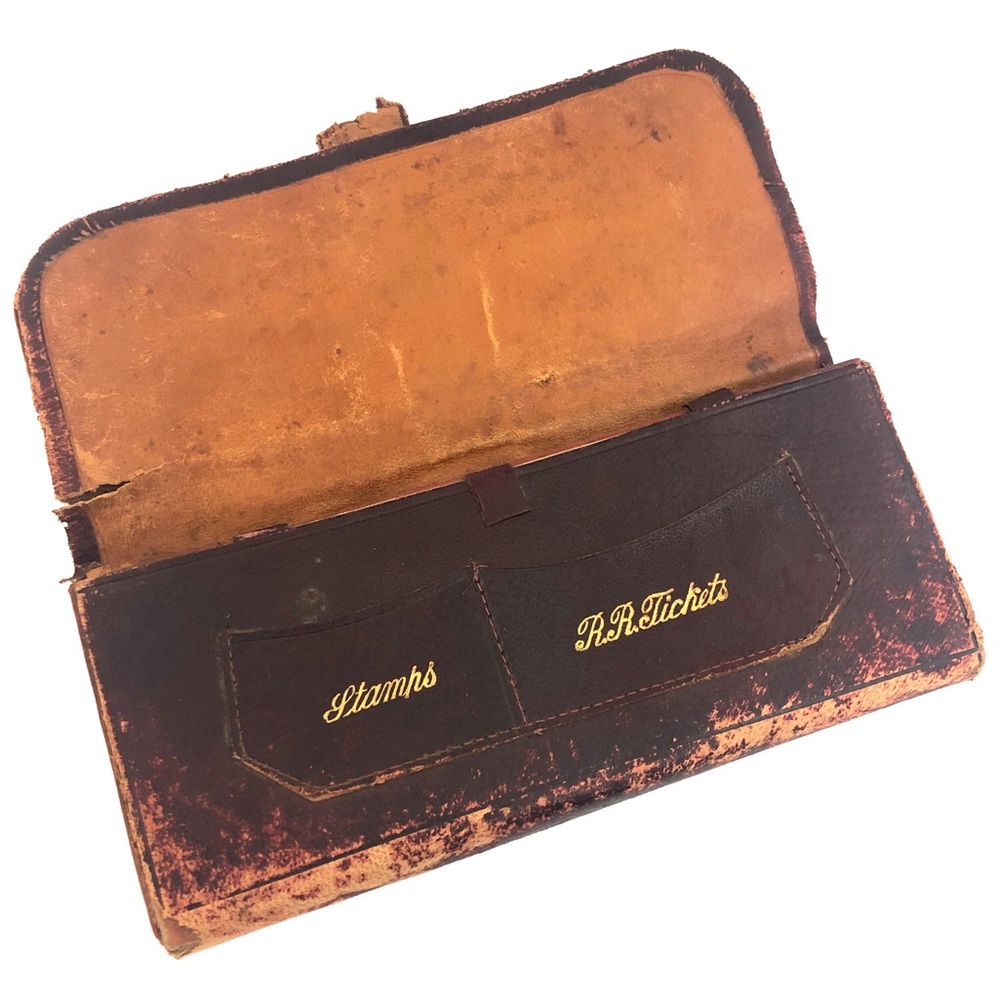 Antique Victorian Leather Railroad Wallet 1800s - Gem